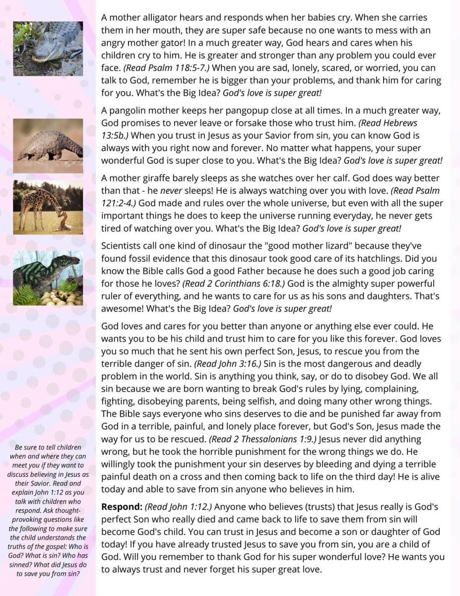 Super Animal Moms! Bible Lesson – Kids Enjoying Jesus